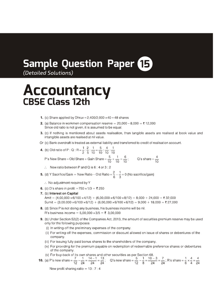 2024 CBSE I Succeed Accountancy SQP 15 | PDF