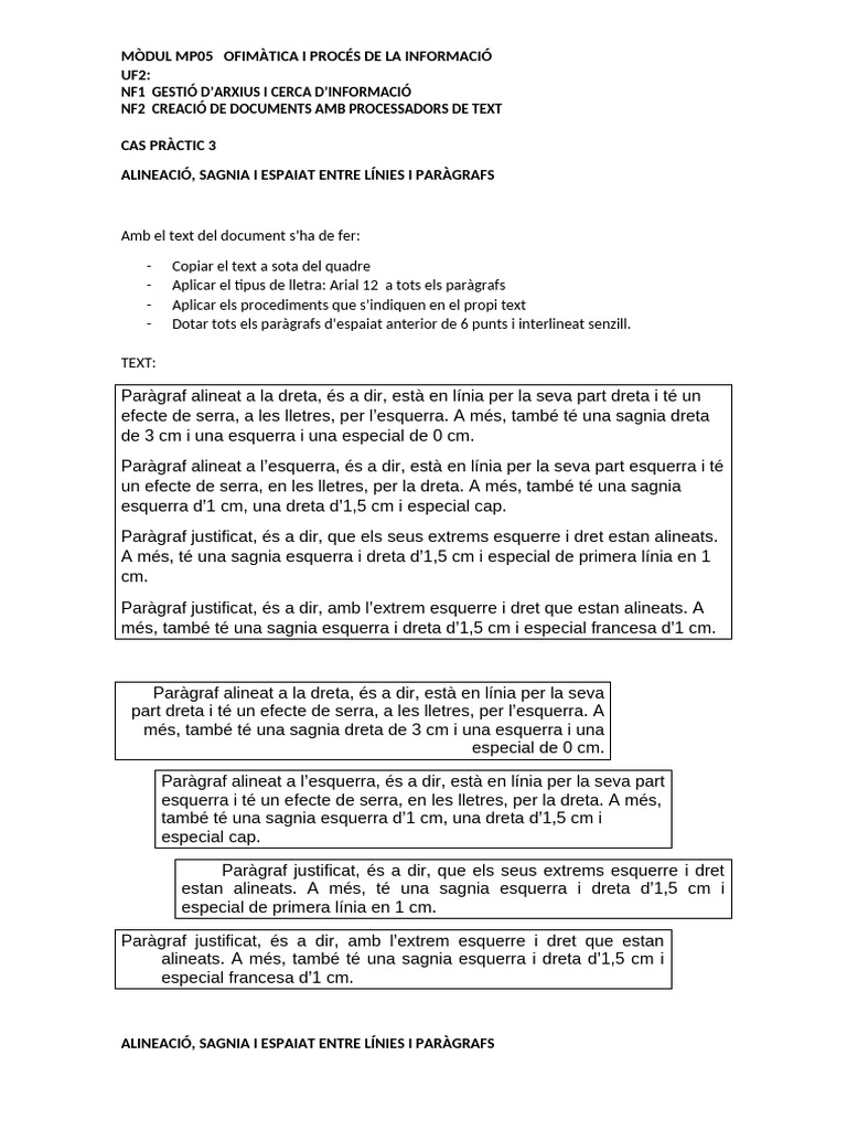 3 Cas Pràctic Alineació, Sagnia I Espaiat Entre Línies I Paràgrafs | PDF