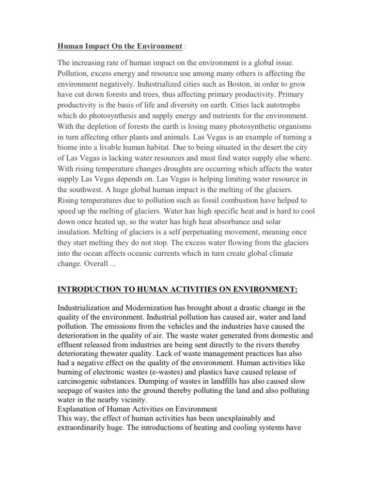 Human Dependence On The Environment | PDF