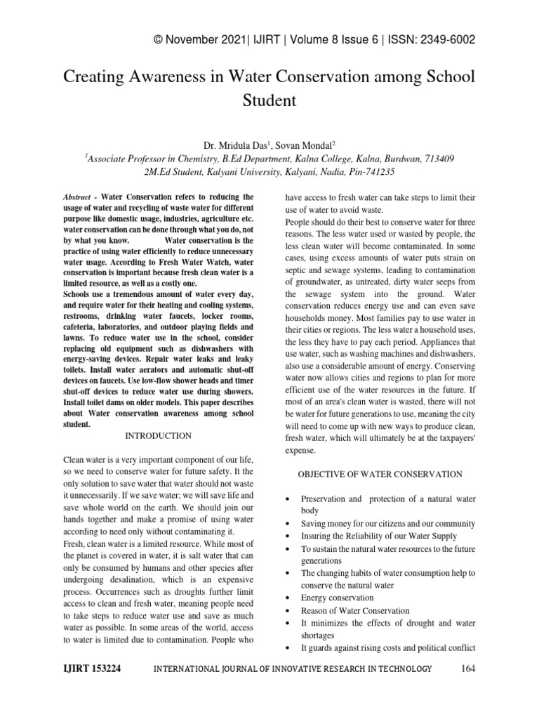 Water Conservation Awareness in Schools | PDF | Water Conservation | Water