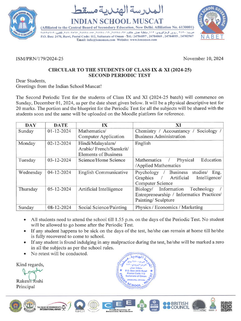 Circular - Second Periodic Test For Classes Ix & Xi | PDF