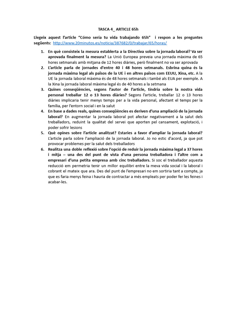 - TASCA 4 - La jornada laboral | PDF
