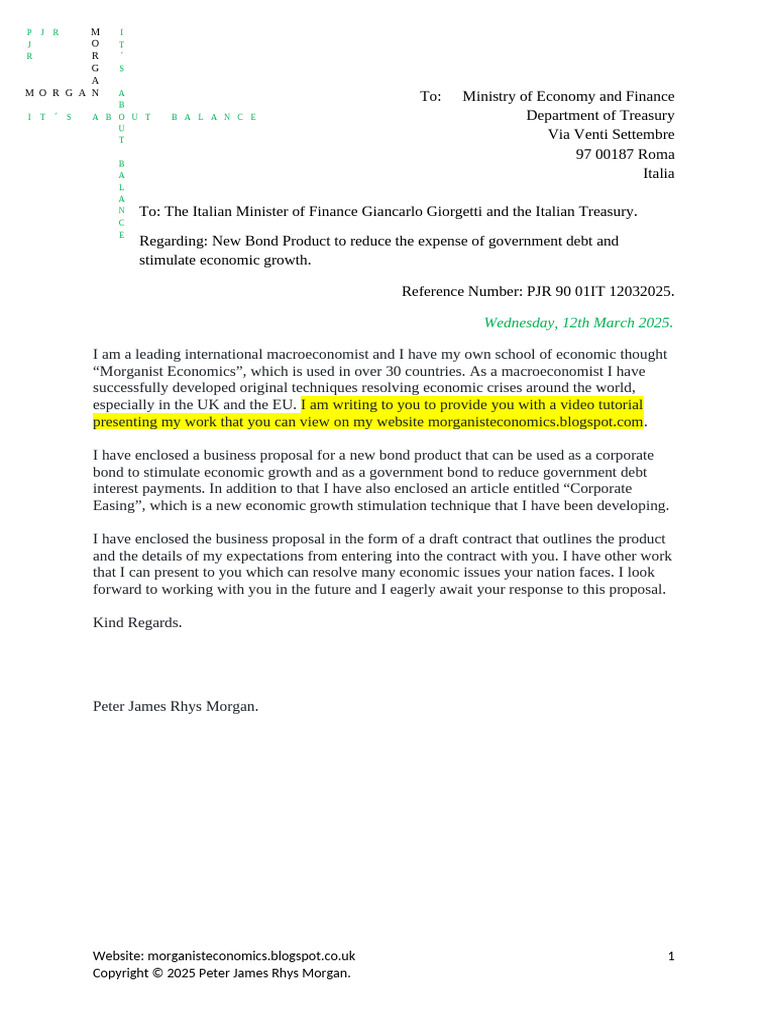 Scribd Letter To The Italian Finance Minister Regarding New Bond ...