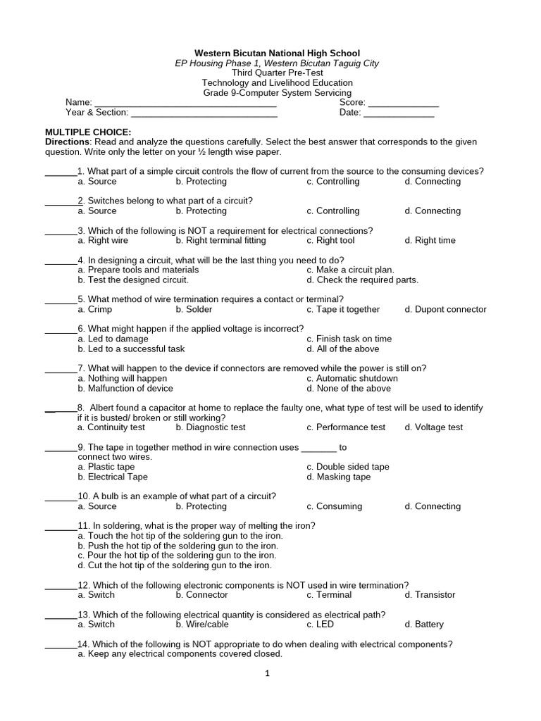 CSS 9 Third Pretest | PDF | Bios | Electrical Connector