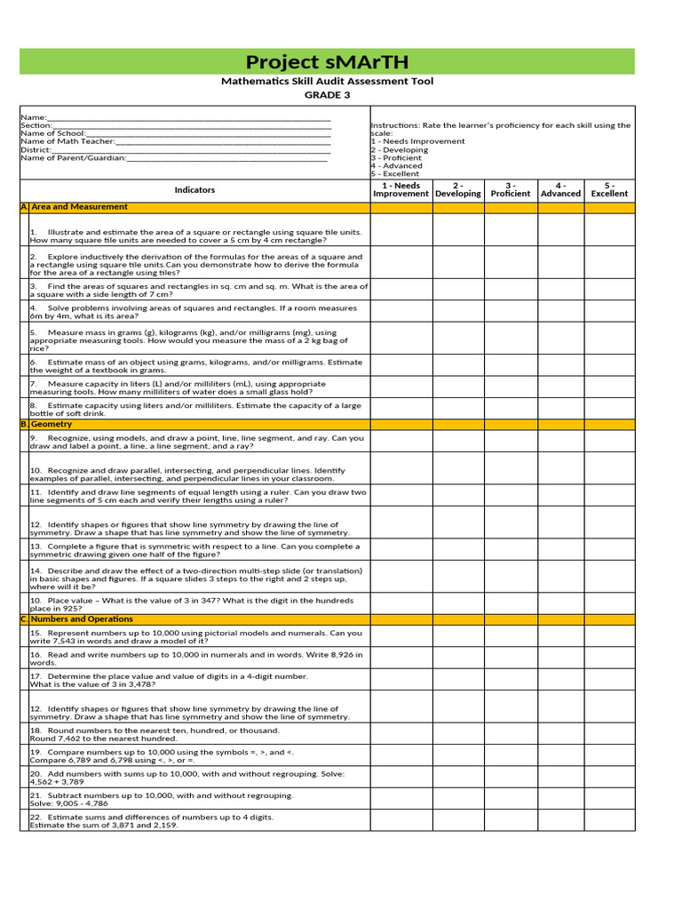Grade 3 Assessment Tool | PDF | Line (Geometry) | Multiplication