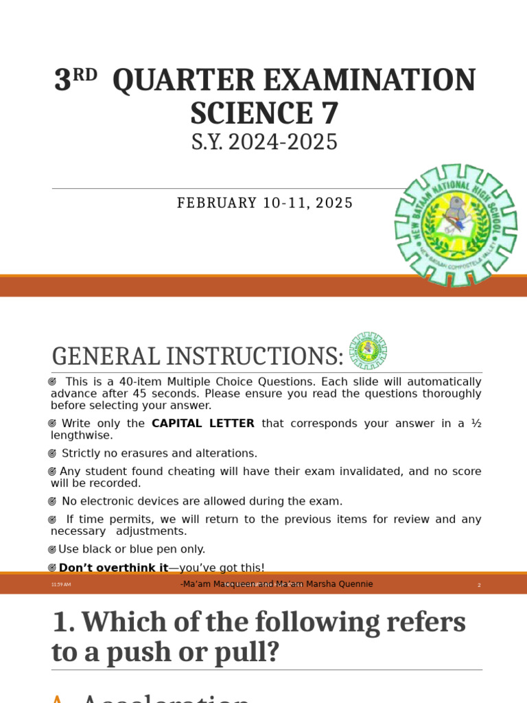Science 7 Quarter 3 Exam | PDF | Force | Heat