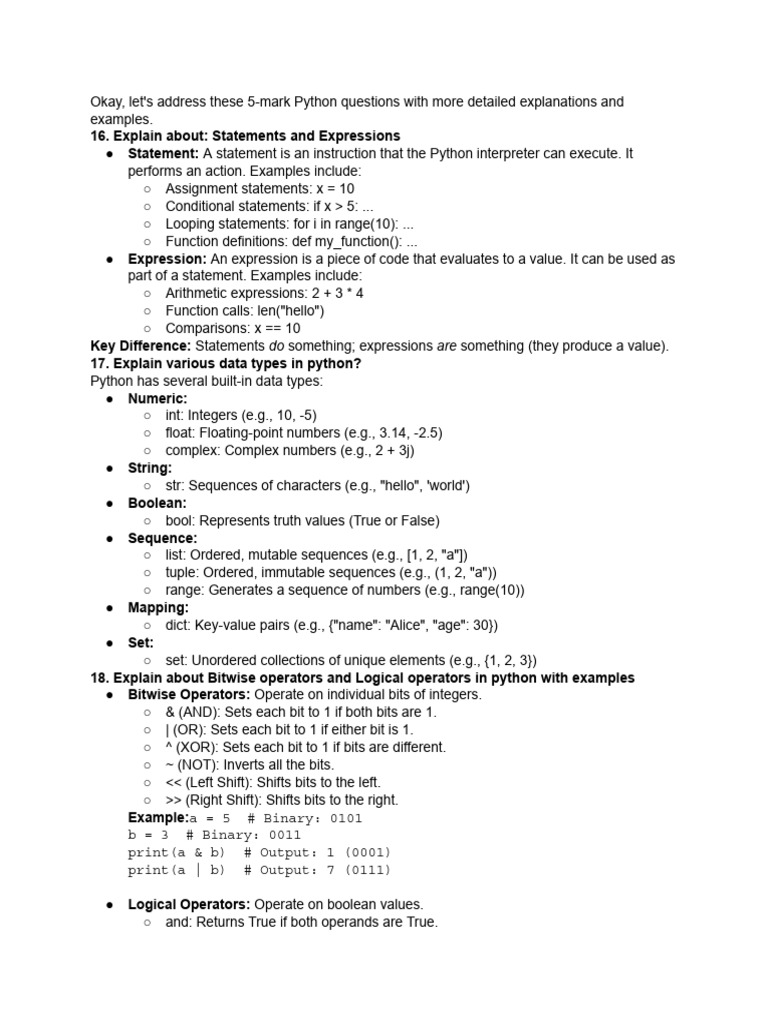 Python Basics: Statements, Data Types, Operators | PDF | Boolean Data Type | Data Type