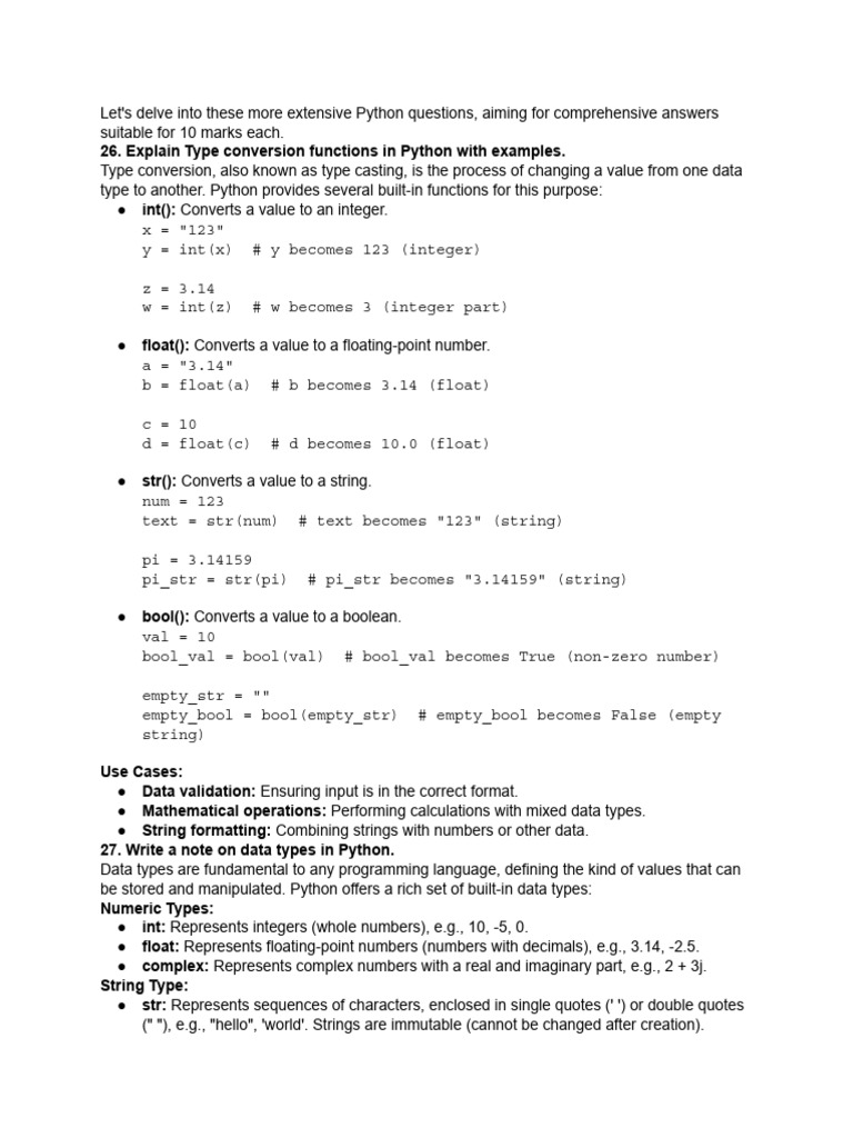 Answer The 10 Mark Questions | PDF | Boolean Data Type | Data Type