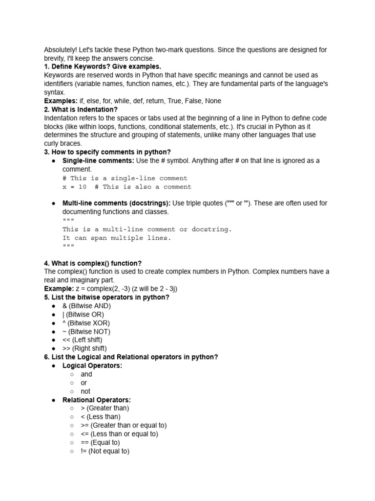 Answer The Two Mark Questions Pdf Reserved Word Python Programming Language