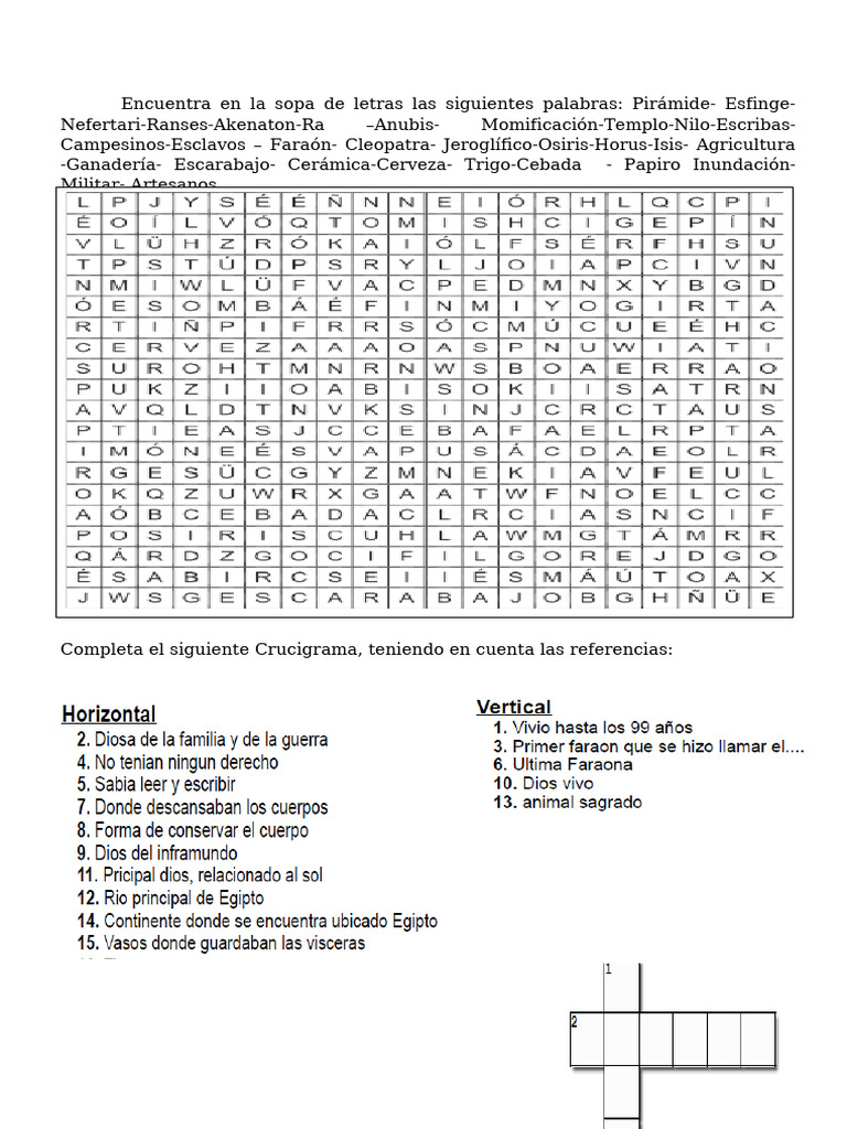 Sopa de Letras - Crucigrama Egipto | PDF