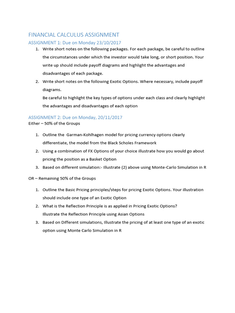 FINANCIAL CALCULUS ASSIGNMENT | PDF