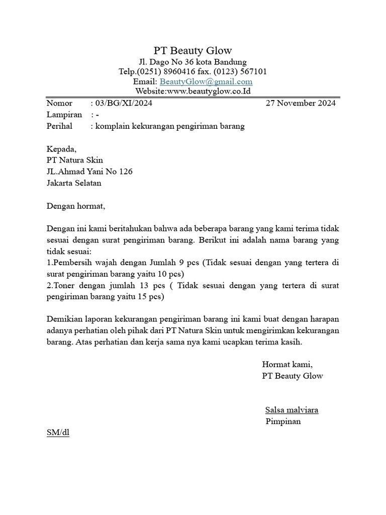 Komplain Kekurangan Pengiriman Barang | PDF