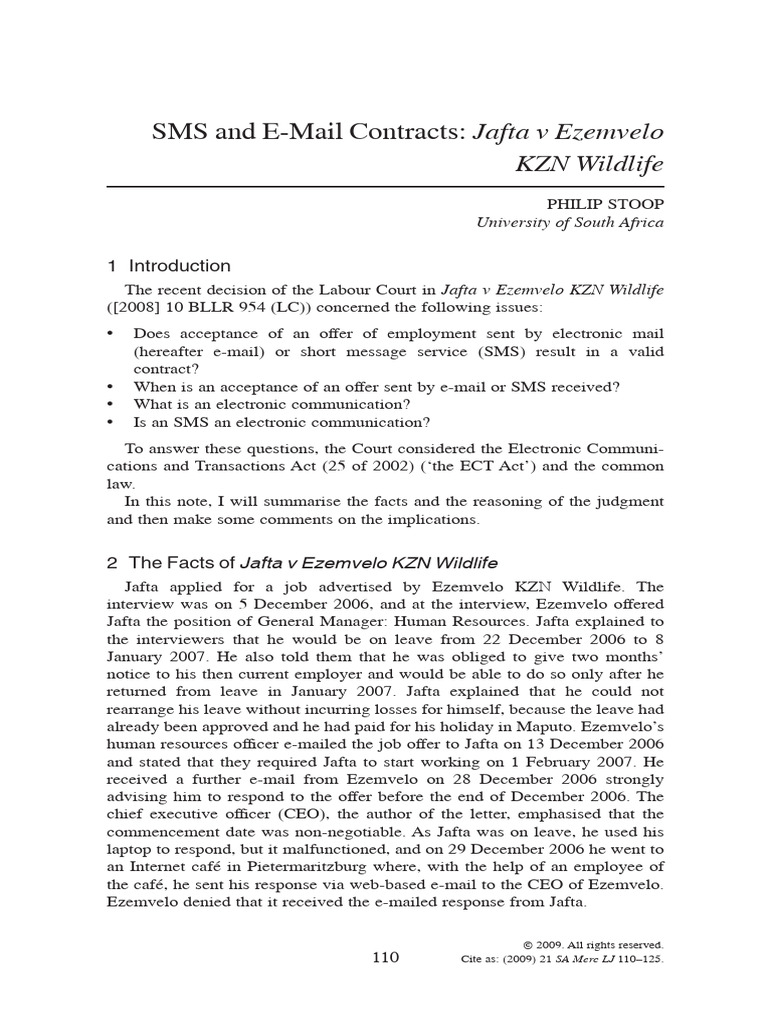 Validity of SMS and Email Contracts | PDF | Offer And Acceptance ...