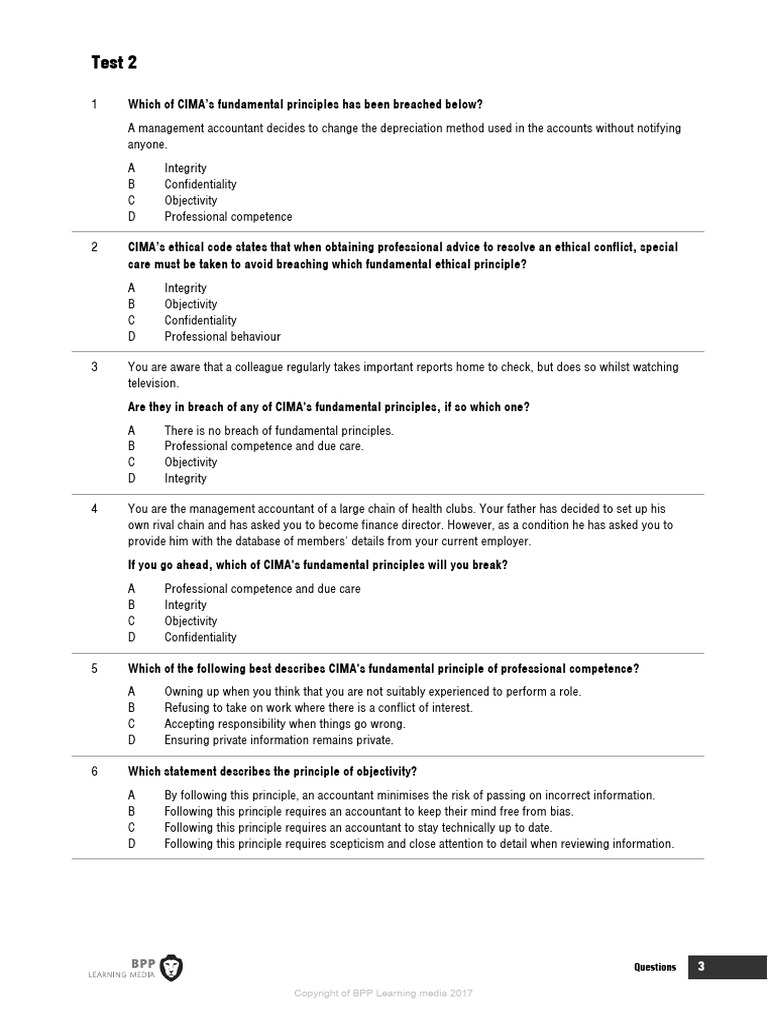 BA4 Progress Test 2 Questions | PDF | Integrity | Business