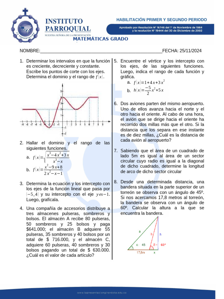 Ejercicios de Matemáticas Grado Décimo | PDF