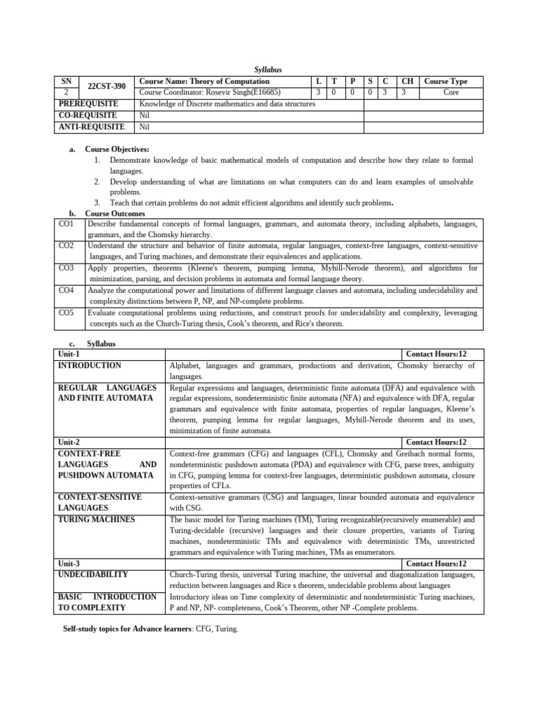 Nlp Syllabus 6th Sem 2022 Batch Pdf Automata Theory Theory Of Computation