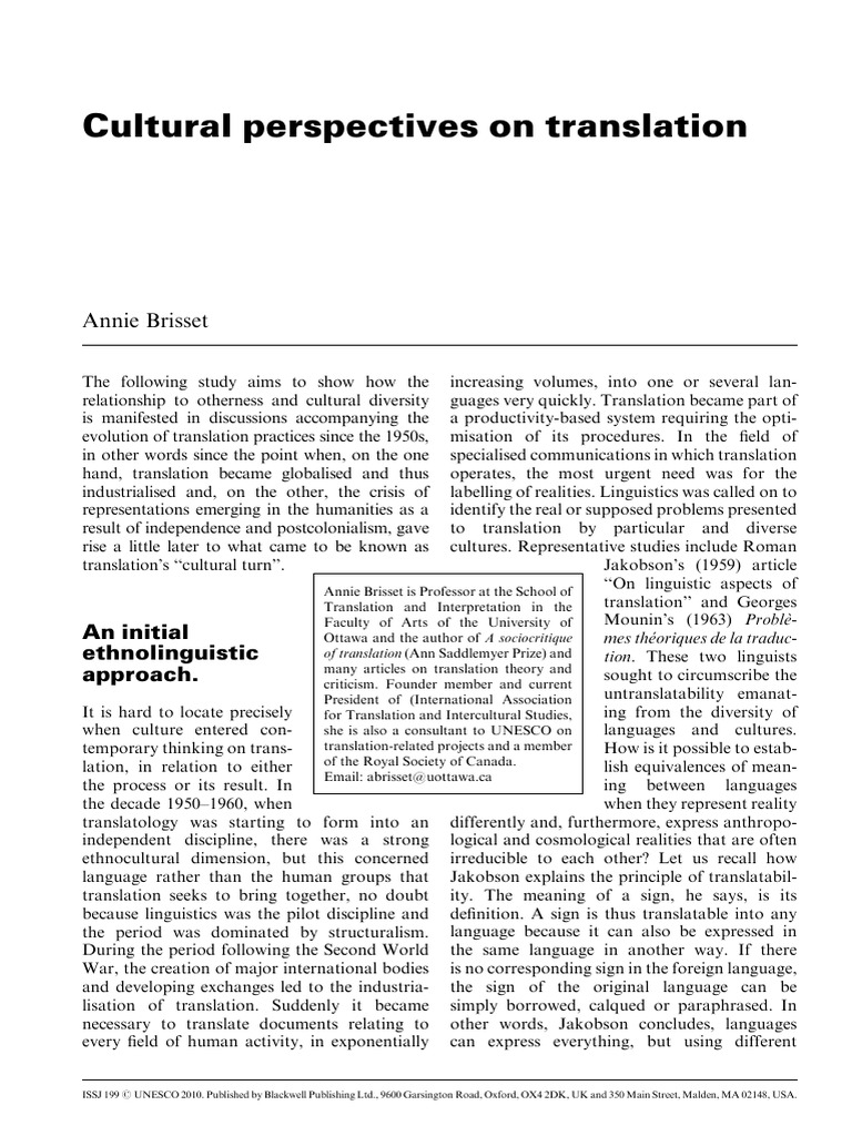 Cultural Perspectives On Translation | PDF | Translations | Sociology