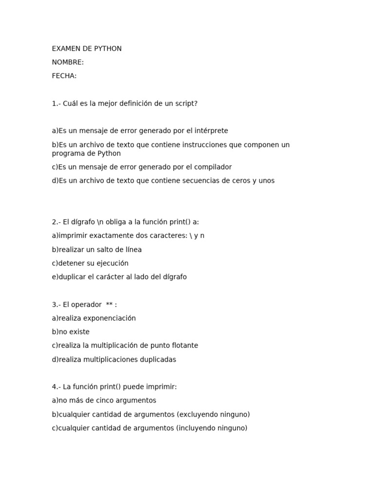 Examen Ordinario de Python | PDF | Python (lenguaje de programación) | Software
