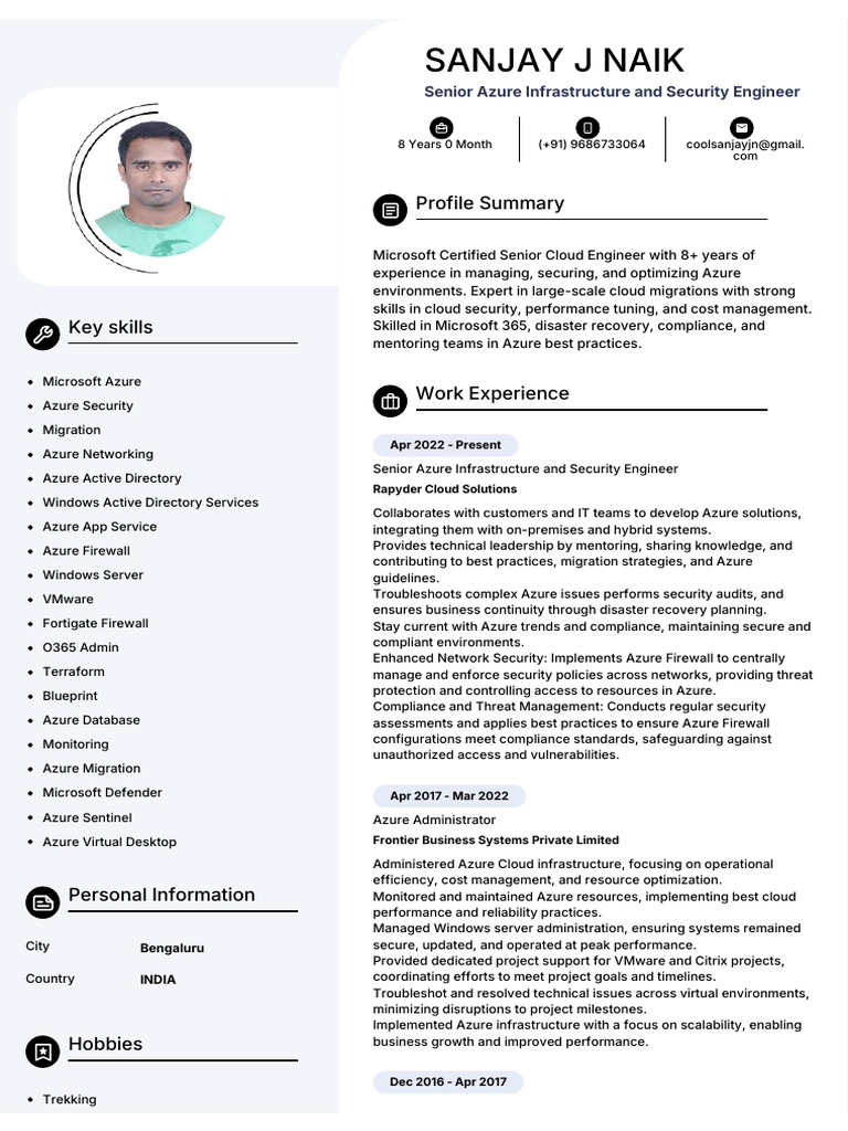 Sanjay AZURE CLOUD ADMIN - 7YEARS | PDF | Microsoft Azure | Security