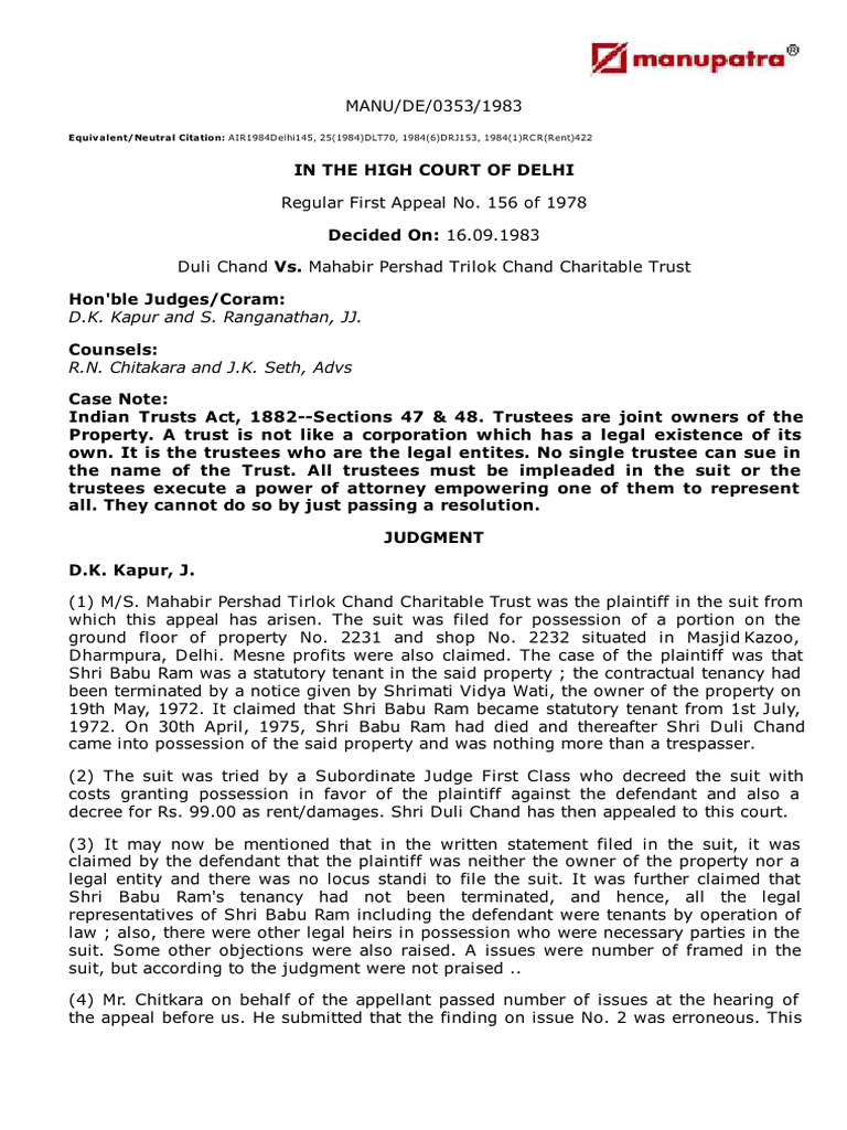 (Para No. 16, 21) Duli - Chand - Vs - Mahabir - Pershad - Trilok - Chand ...