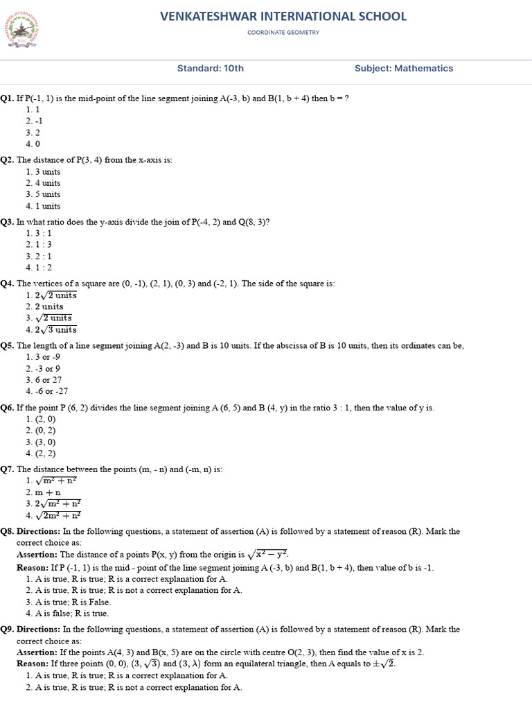 Coordinate Geometry Assignment | PDF | Circle | Geometric Shapes