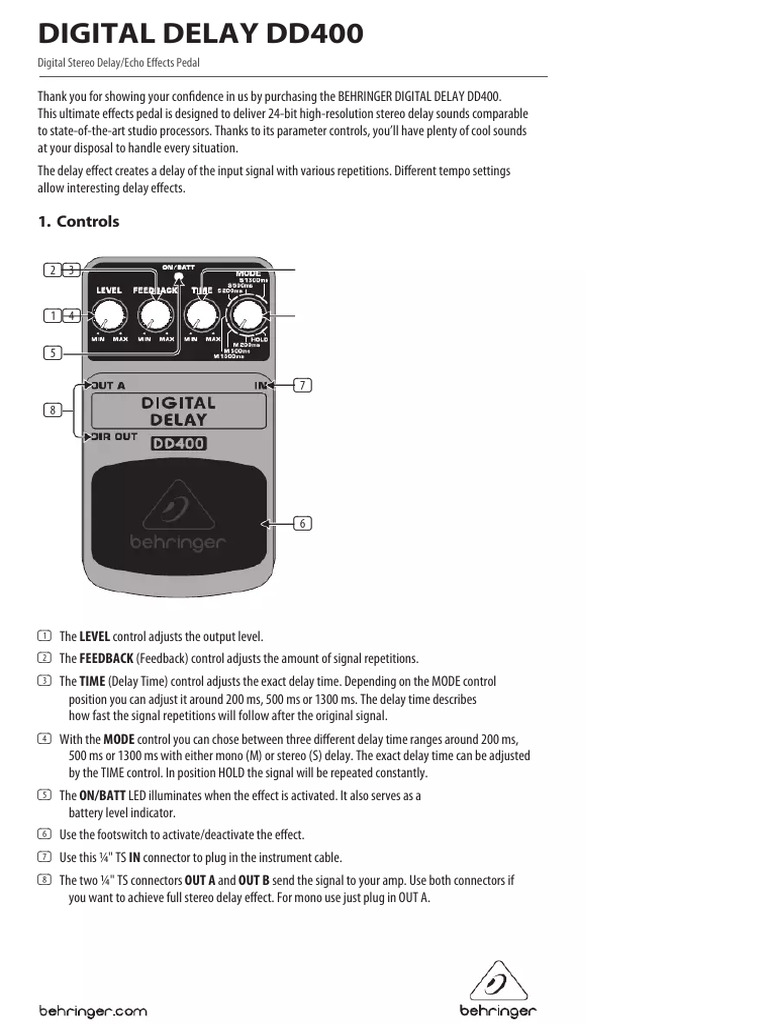 Behringer DD400 Digital Delay Overview | PDF