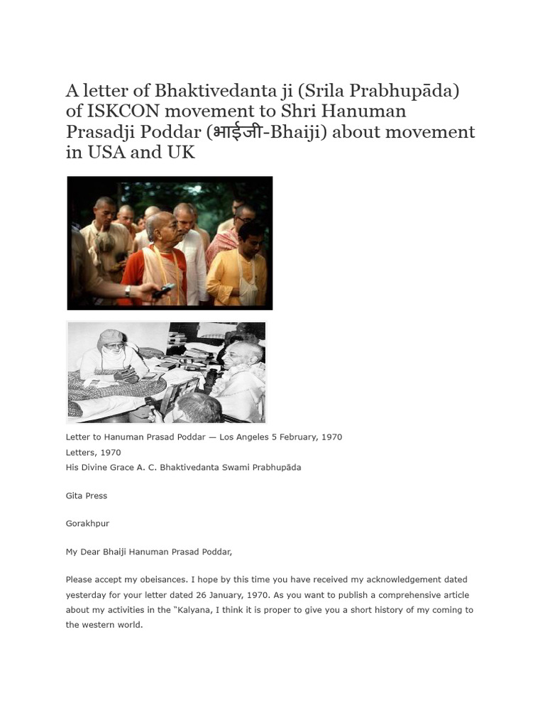 Bhaktivedanta's 1970 Letter on ISKCON Growth | PDF | Indian Poetics ...