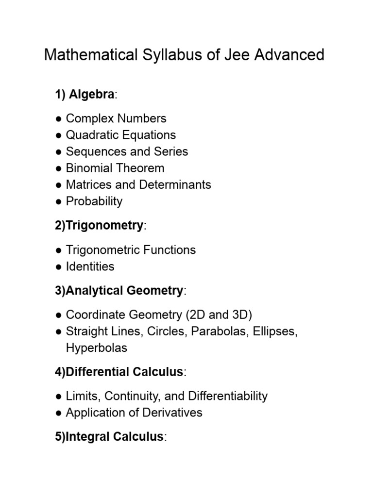 Mathematical Syllabus of Jee Advanced | PDF