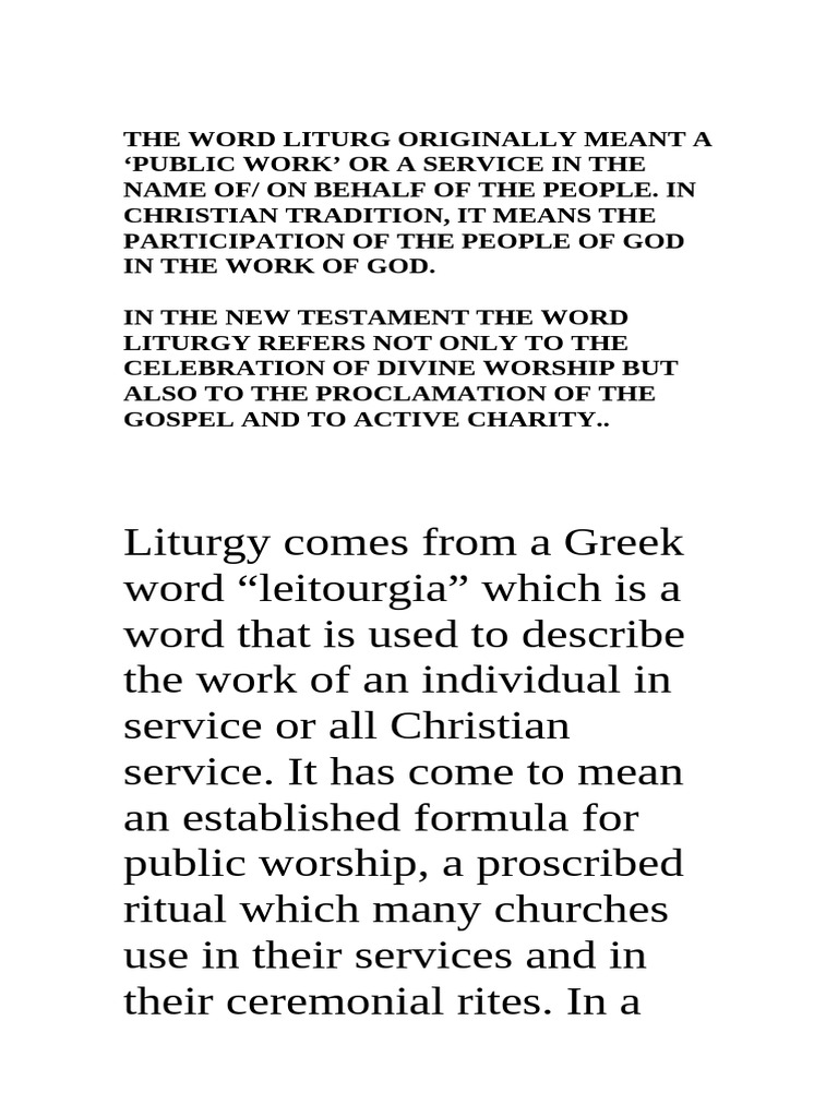 The Word Liturg Originally Meant A | PDF | Liturgy | Sacraments