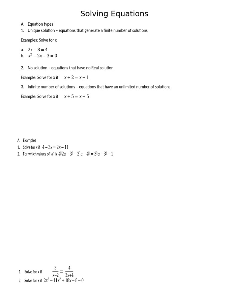 Solving Equations; Transposition of formulae | PDF