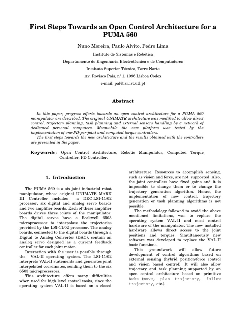 First Steps Towards An Open Control Architecture For A PUMA 560 | PDF ...