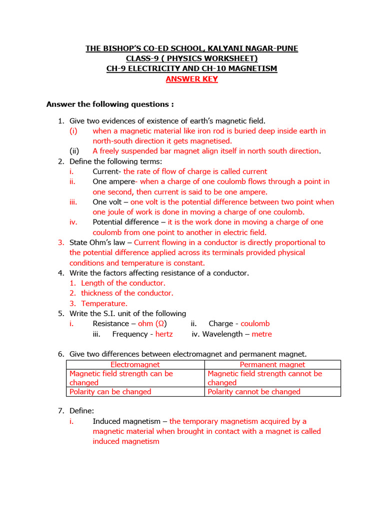 01022025120645CHAPTER-9 Answer Key | PDF | Electric Current | Magnetic ...