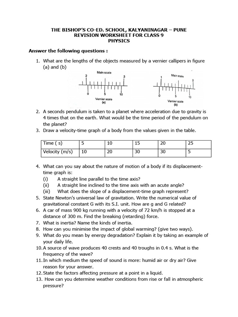 Class 9 Physics Revision Worksheet | PDF | Buoyancy | Gravity