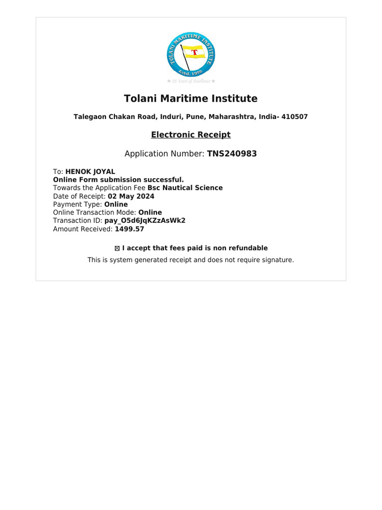 BSC Receipt Henok | PDF