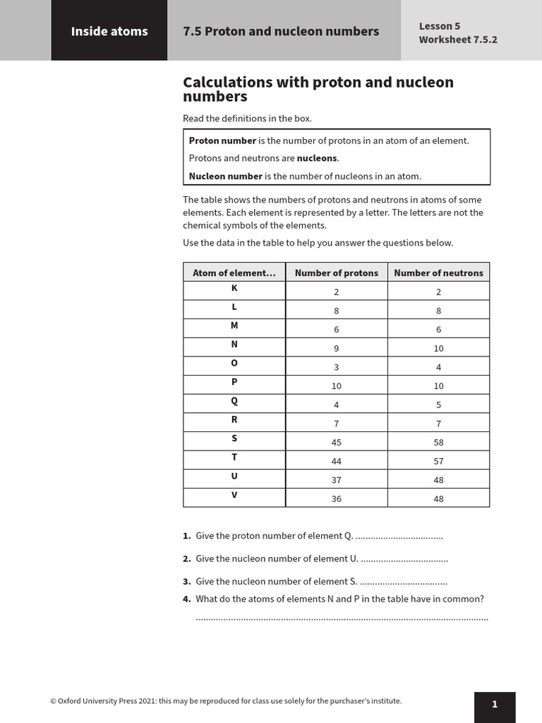 Protons and Nucleon Numbers 2 | PDF | Chemical Elements | Proton