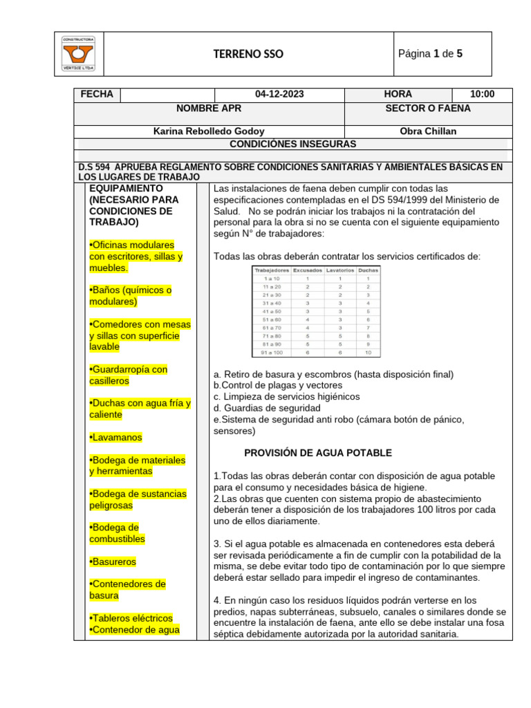 Instalación Faena. Requerimientos | PDF | Agua | Residuos