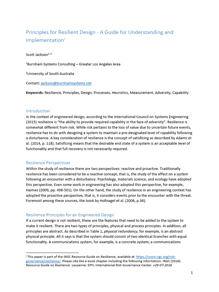 Jackson Principle For Resilient Design | PDF | Psychological Resilience