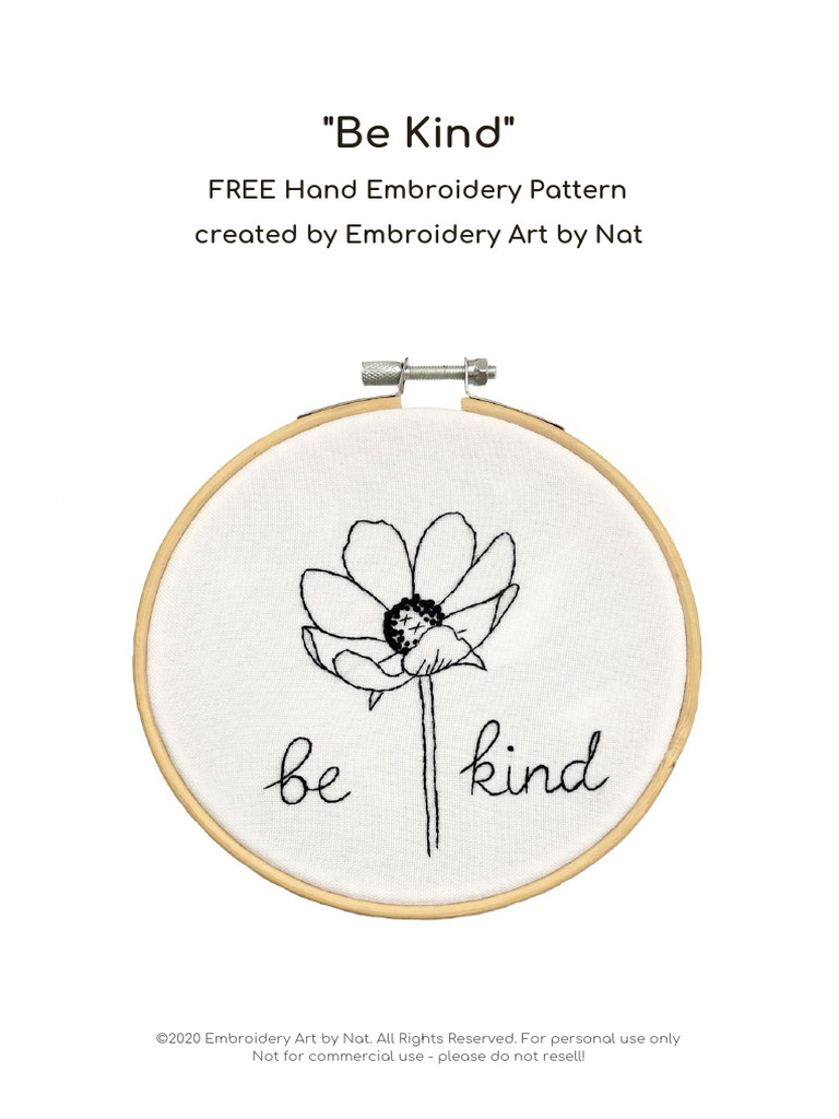 Be Kind - Embroidery Pattern by EmbroideryArtbyNat | PDF | Embroidery ...