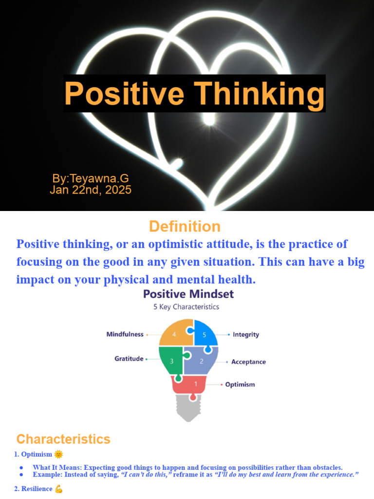 Positive Thinking Presentation | PDF | Optimism | Thought