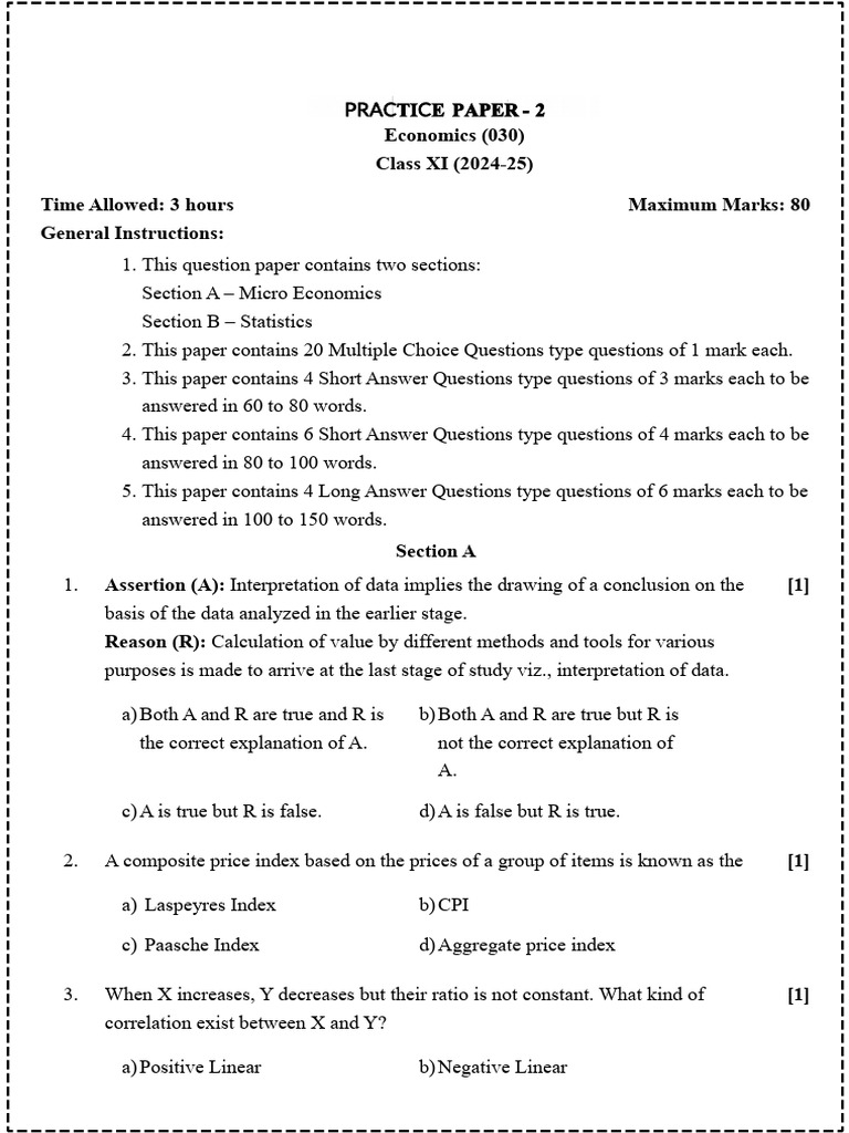 Class 11 Economics Practice Paper 2 | PDF | Demand | Elasticity (Economics)
