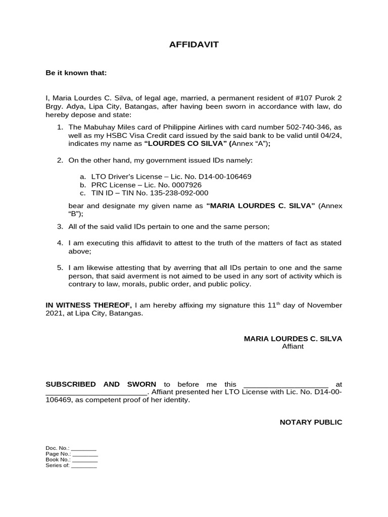 Affidavit of Identity Confirmation | PDF