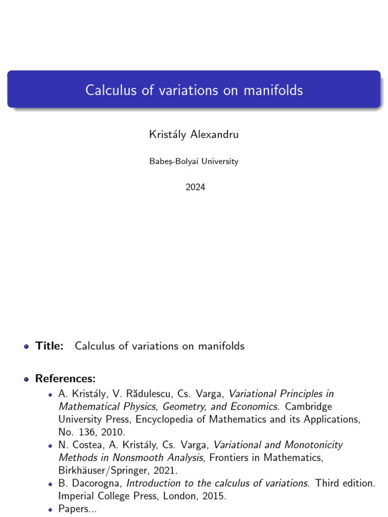 Course 1 Calc Var Manifolds | PDF | Geometry | Mathematics