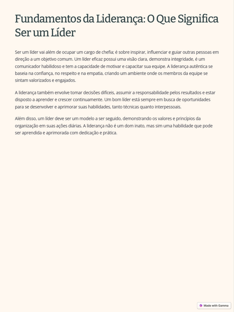 Fundamentos Da Lideranca O Que Significa Ser Um Lider | PDF