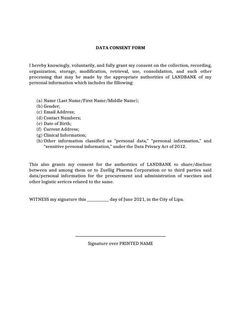 Data Consent Form - Dependent Vaccination | PDF