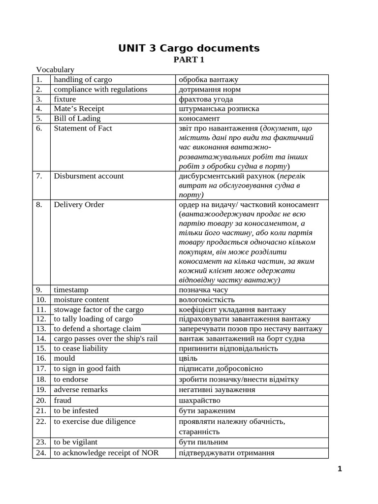 Unit 3 Cargo Documents Rev | PDF | Bill Of Lading | Cargo