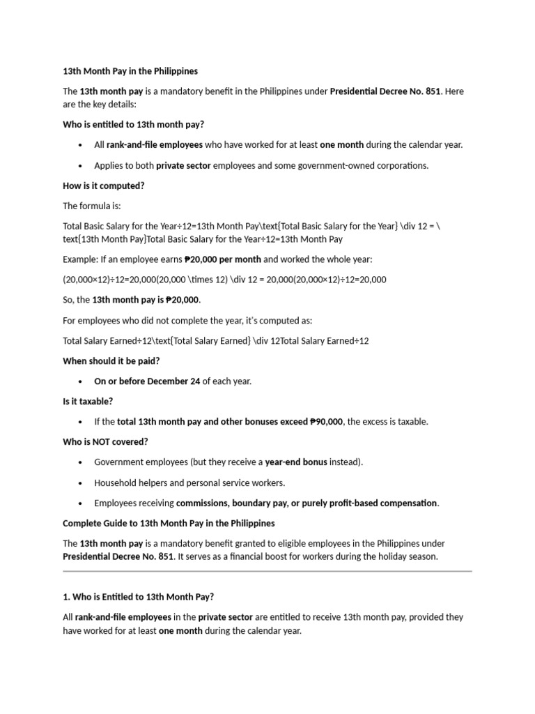 13th Month Pay Guidelines in the Philippines | PDF