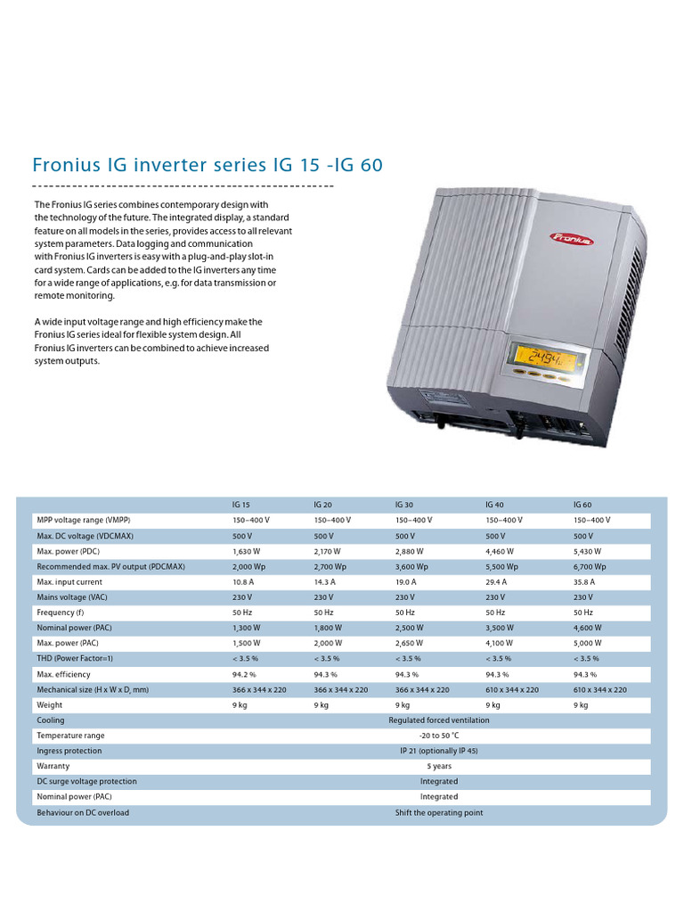 Fronius IG Inverter Series Overview | PDF | Power Inverter ...