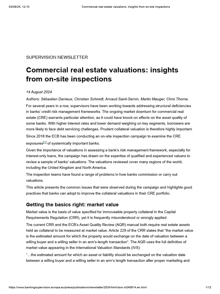 CRE Valuation Insights from Inspections | PDF | Real Estate Appraisal ...