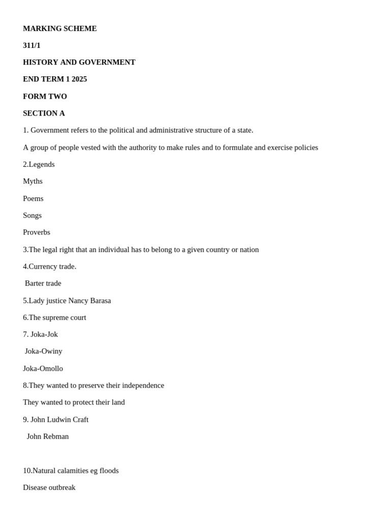 Form Two History & Government Exam 2025 | PDF | Kenya