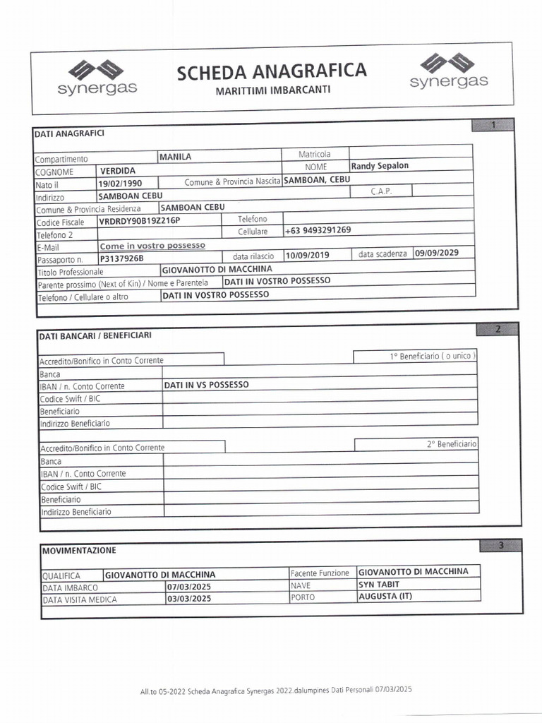 Scheda Anagrafica VERDIDA Augusta 07.03.2025 | PDF